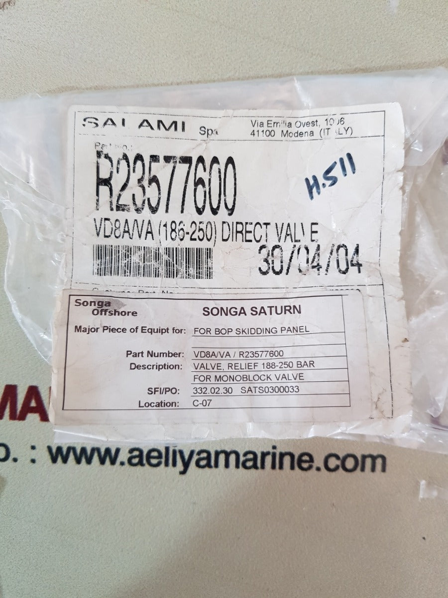 Salami spa R23577600 vd8a/va (186-250) relief valve – Aeliya Marine