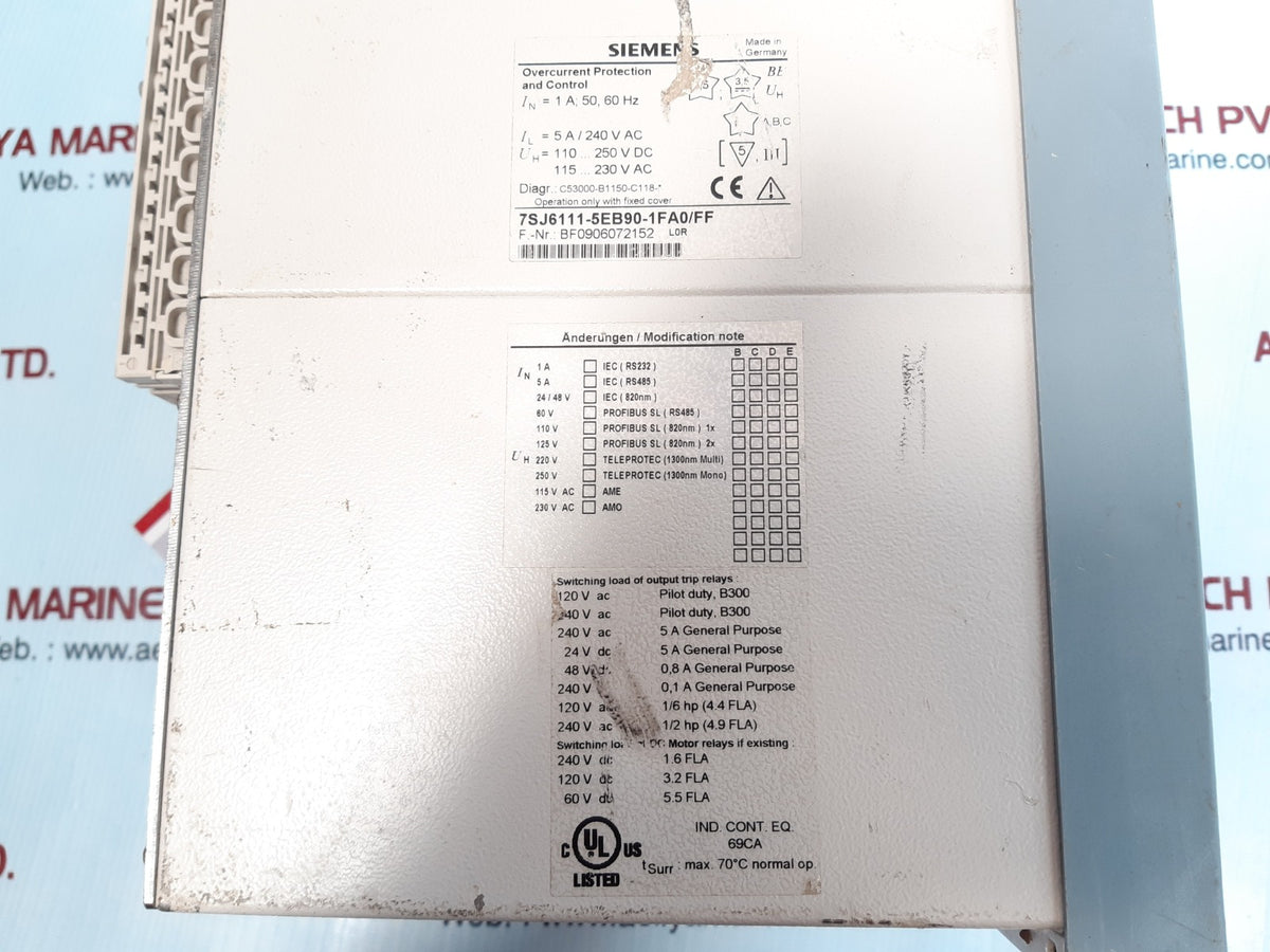 Siemens siprotec 7sj61 overcurrent protection and control 7sj6111-5eb9 ...