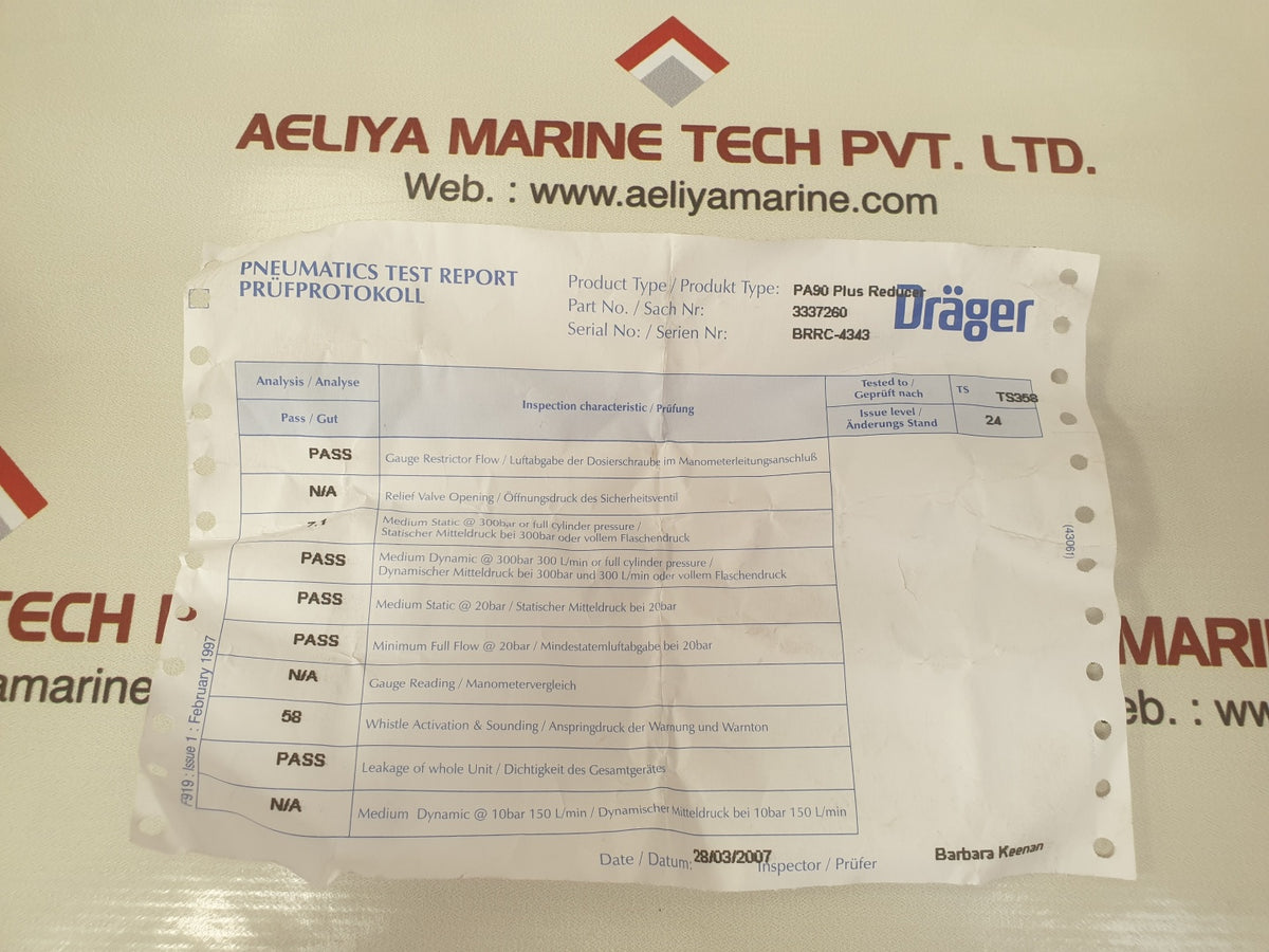 Drager pa90 plus pressure reducer 3337260 – Aeliya Marine
