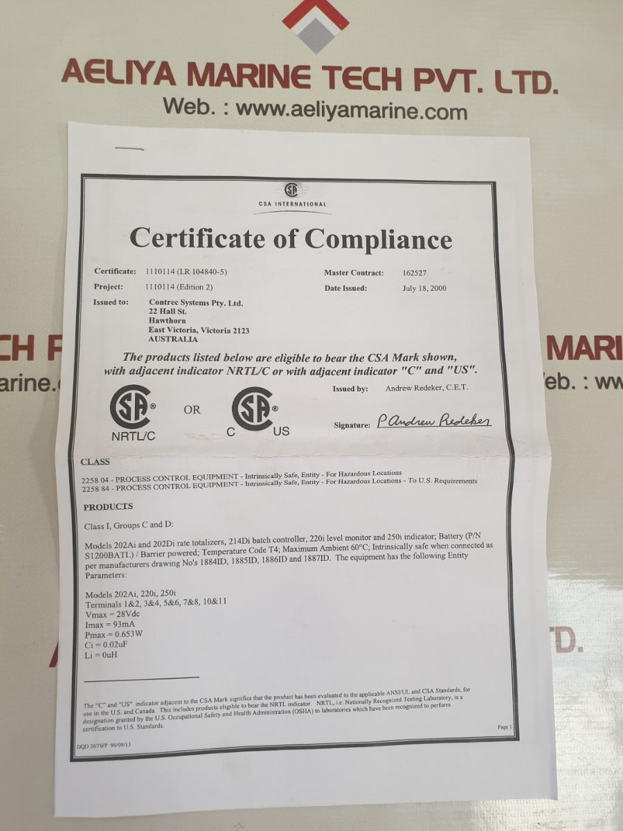 Contrec systems 202di & 214di flowmeter – Aeliya Marine