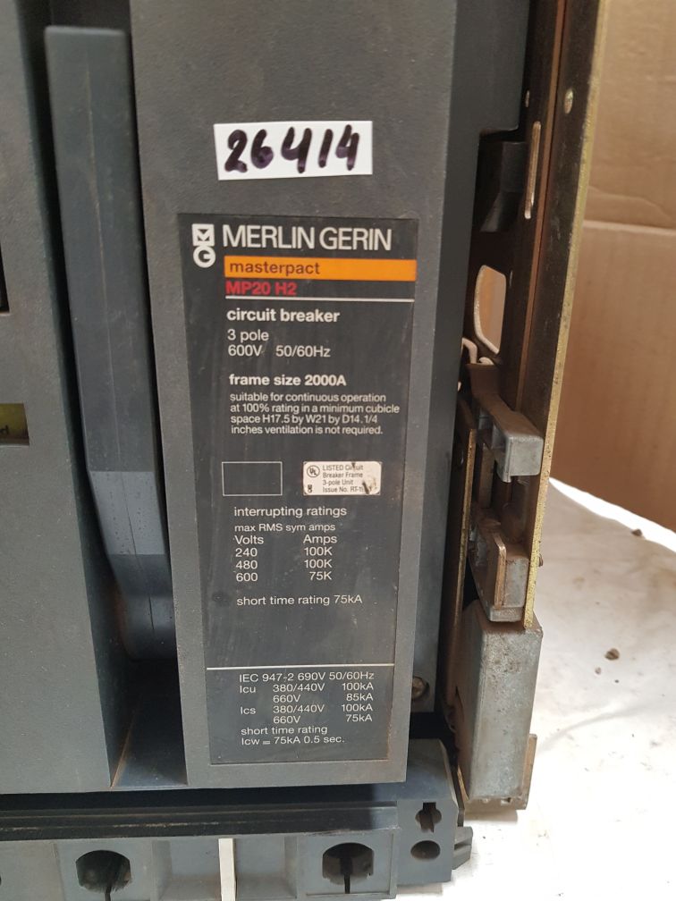 Merlin Gerin Masterpact Mp20 H2 Circuit Breaker 2000A 600V 3-pole ...