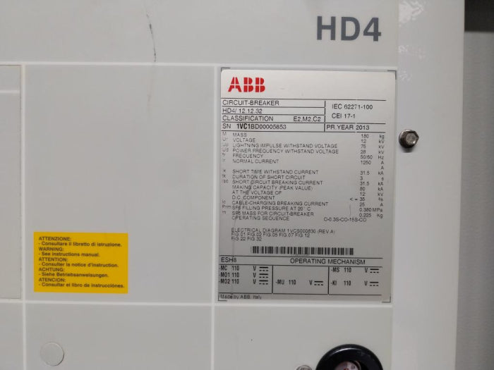 Abb Hd4/ 12.12.32 Mv Circuit Breaker Sf6 Medium Voltage Gas Insulation – Aeliya Marine