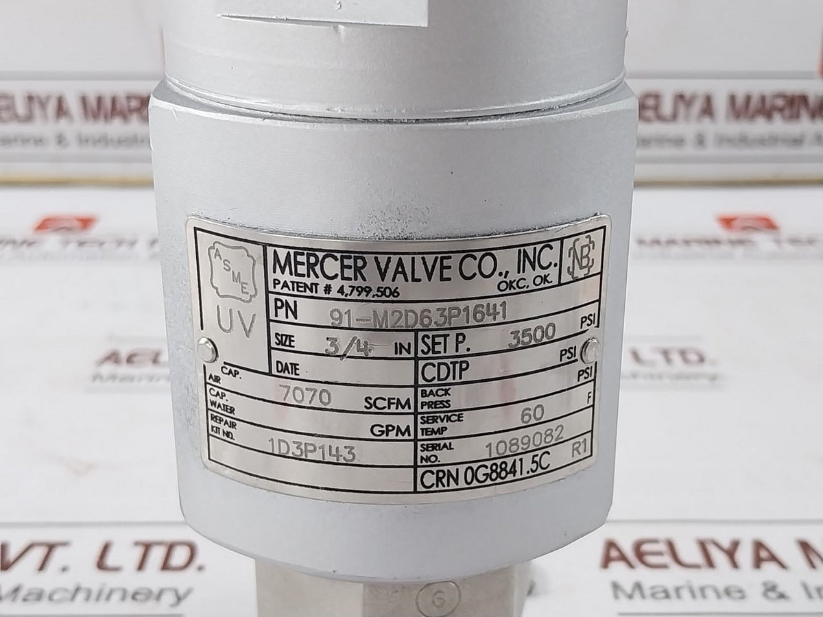 Mercer Valve 91-m2D63P1641 3/4-inch Safety Relief Valve Crn 0G8841.5C ...