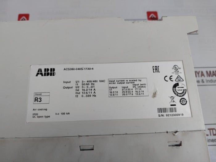 Abb Acs380-040S-17A0-4 Ac Machinery Drive Module 3-400/480 Vac 50/60Hz ...