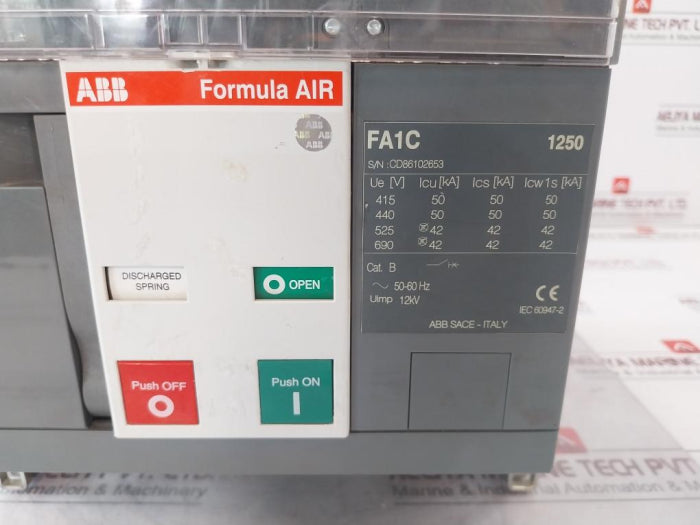 Abb Fa1C Formula Air Circuit Breaker 1250A 50-60Hz Iec 60947-2 12Kv ...