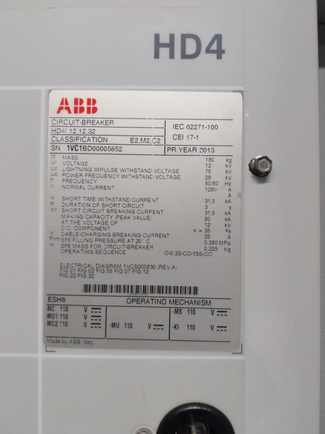 Abb Hd4/ 12.12.32 Mv Circuit Breaker Medium Voltage Gas Insulated Sf6 – Aeliya Marine