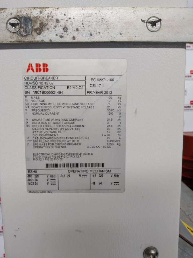 Abb Hd4/Sg 12.12.32 Mv Circuit Breaker Sf6 Medium Voltage Gas Insulati – Aeliya Marine