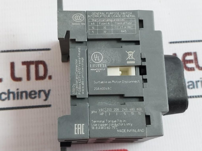 Abb Ot16F3 Switch-disconnector With Ohb 45J6 Handle 25A – Aeliya Marine