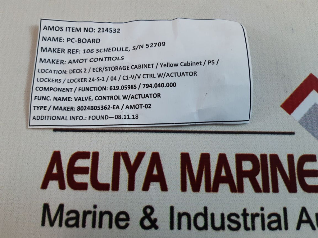 Amot Controls 106 Schedule – Aeliya Marine
