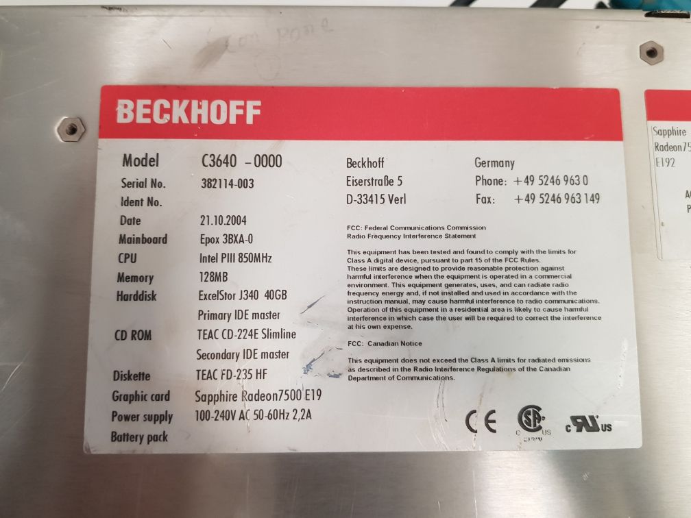 Beckhoff C3640-0000 Panel Industrial Pc 100/240V Ac – Aeliya Marine