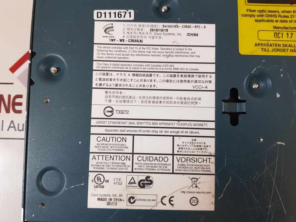 Cisco Catalyst 3560 Series Poe-8 Ws-c3560-8Pc-s Managed Ethernet Switc ...