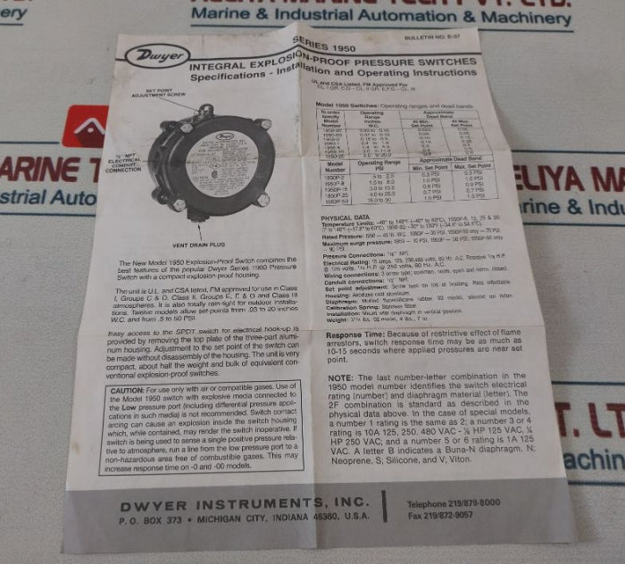 Dwyer 1950-00 Explosion-proof Pressure Switches 1950-00-2F – Aeliya Marine