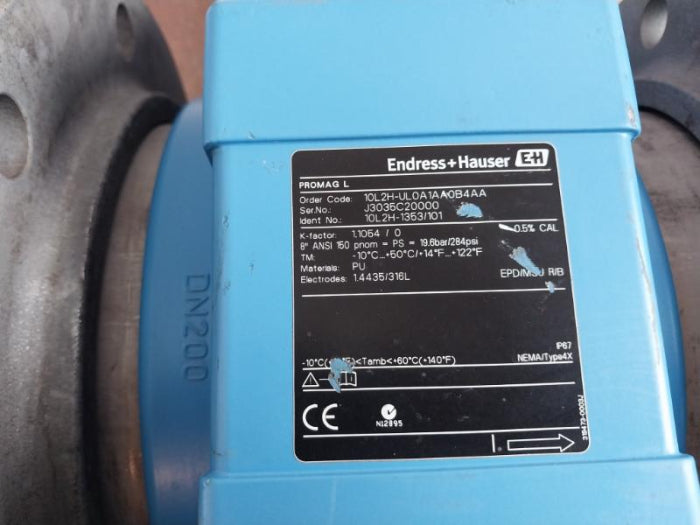 Endress+Hauser 10L2H-ul0A1Aa0B4Aa Electromagnetic Flow Meter Dn200 19 ...