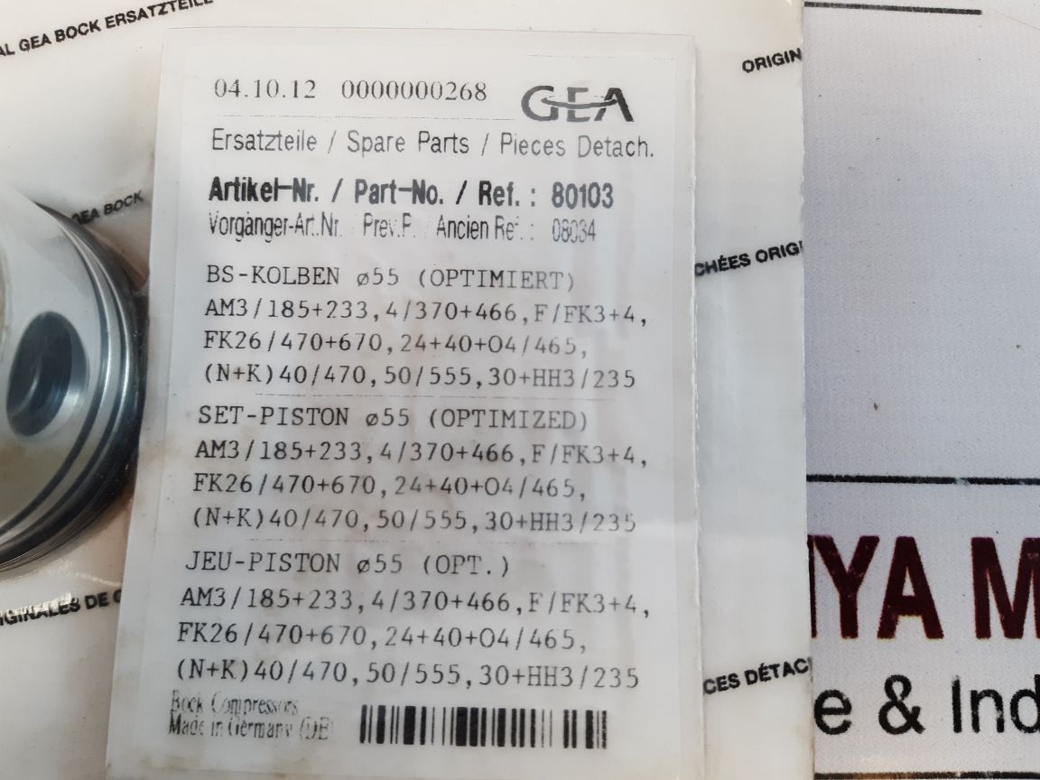 Gea 80103 Bock Compressors Piston – Aeliya Marine Tech Pvt. Ltd.