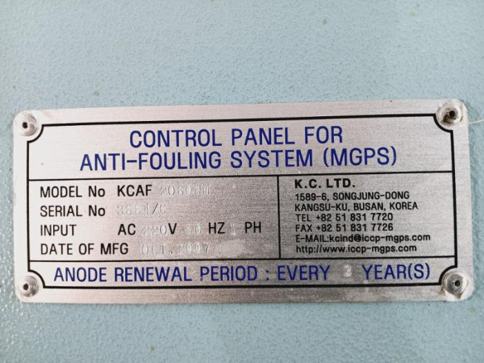 K.C. Kcaf 2060Nm Control Panel For Anti-fouling System (Mgps) Ac220V 6 ...