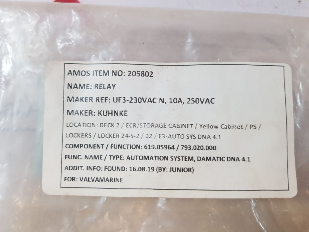 Kuhnke Z396 Relay W/Socket Uf3-230Vac N 10A 250Vac – Aeliya Marine