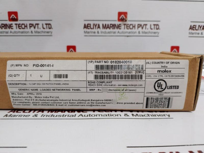 Molex Pid-00141-i 1U 24-port Cat 6 Patch Panel With Cable Management 5 ...