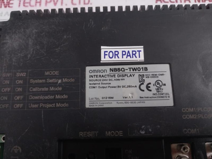 Omron Nb5Q-tw01B Hmi Operator Panel 24V Dc 10W Ver 1.1 5V Dc 250Ma (No – Aeliya Marine