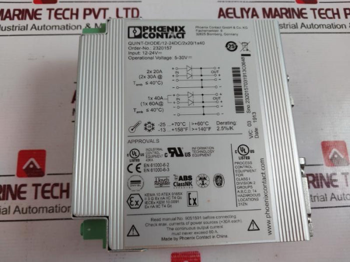Phoenix Contact Quint-diode/12-24Dc/2X20/1X40 Din Rail Diode Module Dc ...