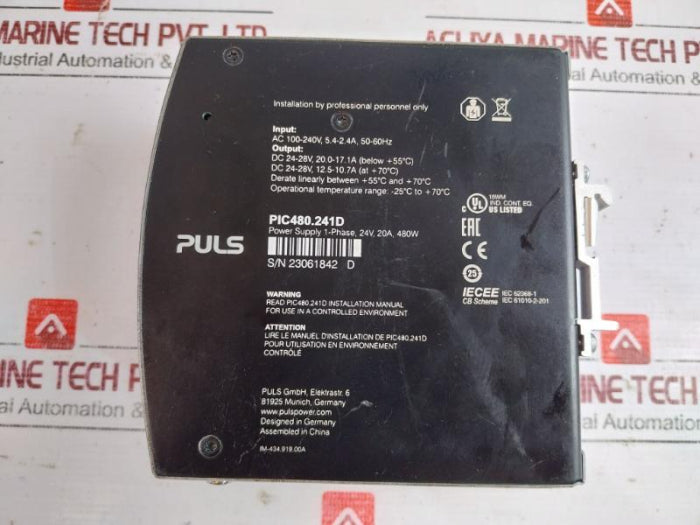 Puls Pic480.241D Piano Din-rail Power Supply For 1-phase Systems 24V 2 ...