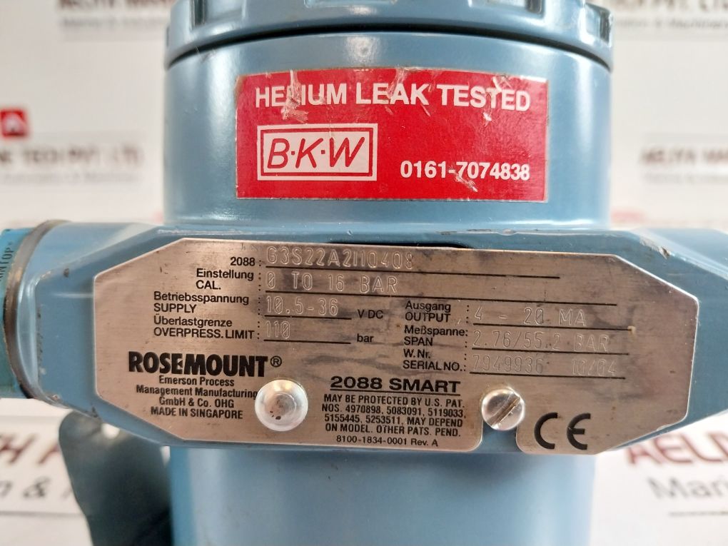 Rosemount 2088/2090 Pressure Transmitter – 0-16 Bar Range – Aeliya Marine
