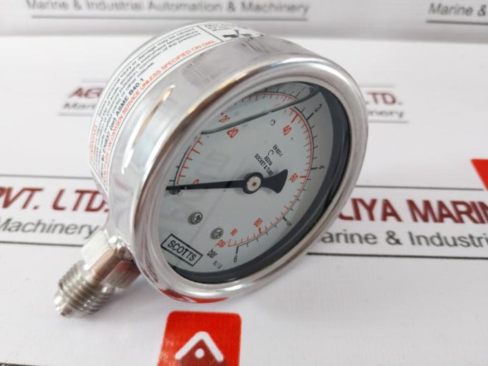 Scotts En 837-1 Pressure Gauge Socket & Tube 0-6 Bar 0-90 Psi 644.11.1 ...
