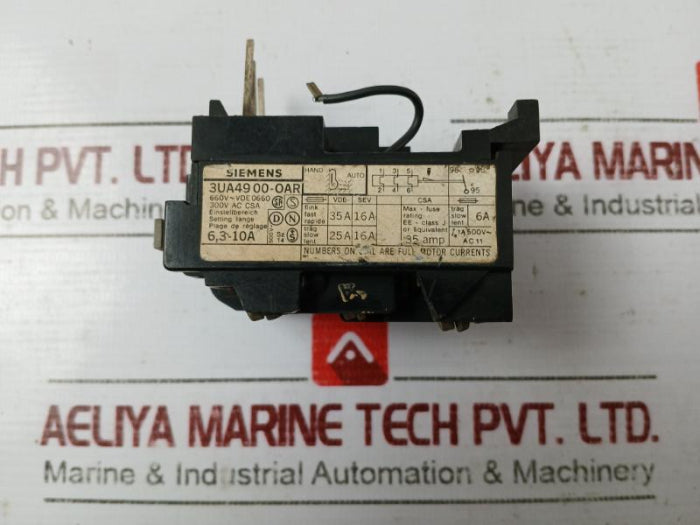 Siemens 3Ua49 00-0Ar Motor Protection Relay 6,3-10A 660V-vde 0660 ...