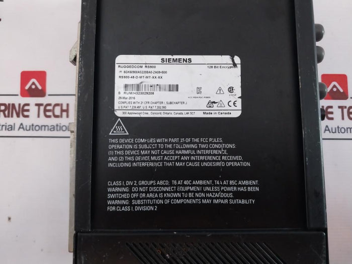 Siemens Ruggedcom Rs900 Compact Ethernet Switch Rs900-48-d-mt-mt-xx-xx ...