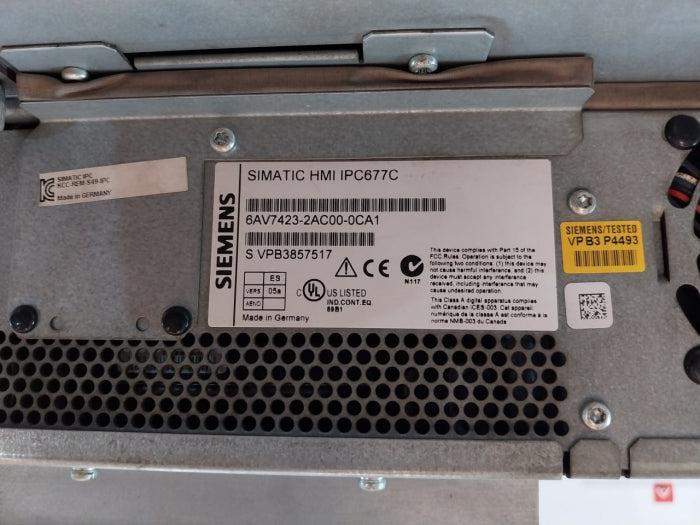 Siemens Simatic Hmi Ipc677C Panel Pc 6Av7423-2Ac00-0Ca1, 100-240V/50-6 ...