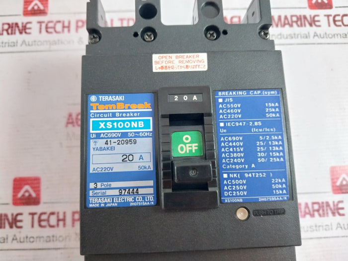 Terasaki Electric Xs100Nb 3 Pole Circuit Breaker Ui Ac690V Ac220V 50Ka – Aeliya Marine