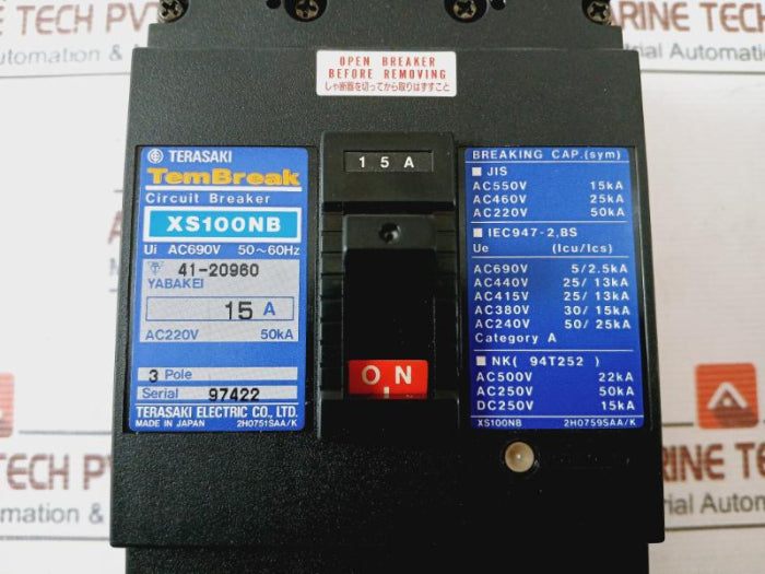 Terasaki Xs100Nb Tembreak Circuit Breaker 3 Pole Ac690V 15A 50~60Hz 41 – Aeliya Marine