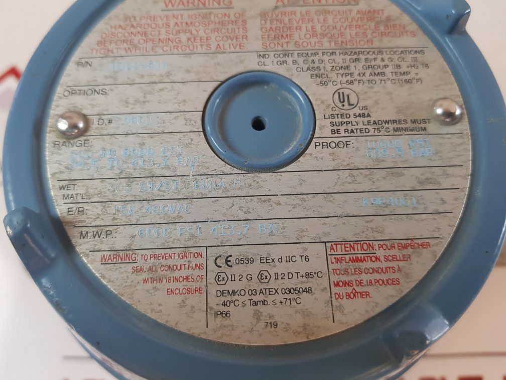 United Electric H122-614 Differential Pressure Switch 500 To 6000 Psi ...