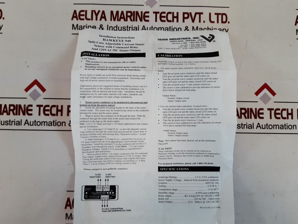 Veris Hawkeye 949 Current Switch – Aeliya Marine Tech Pvt. Ltd.